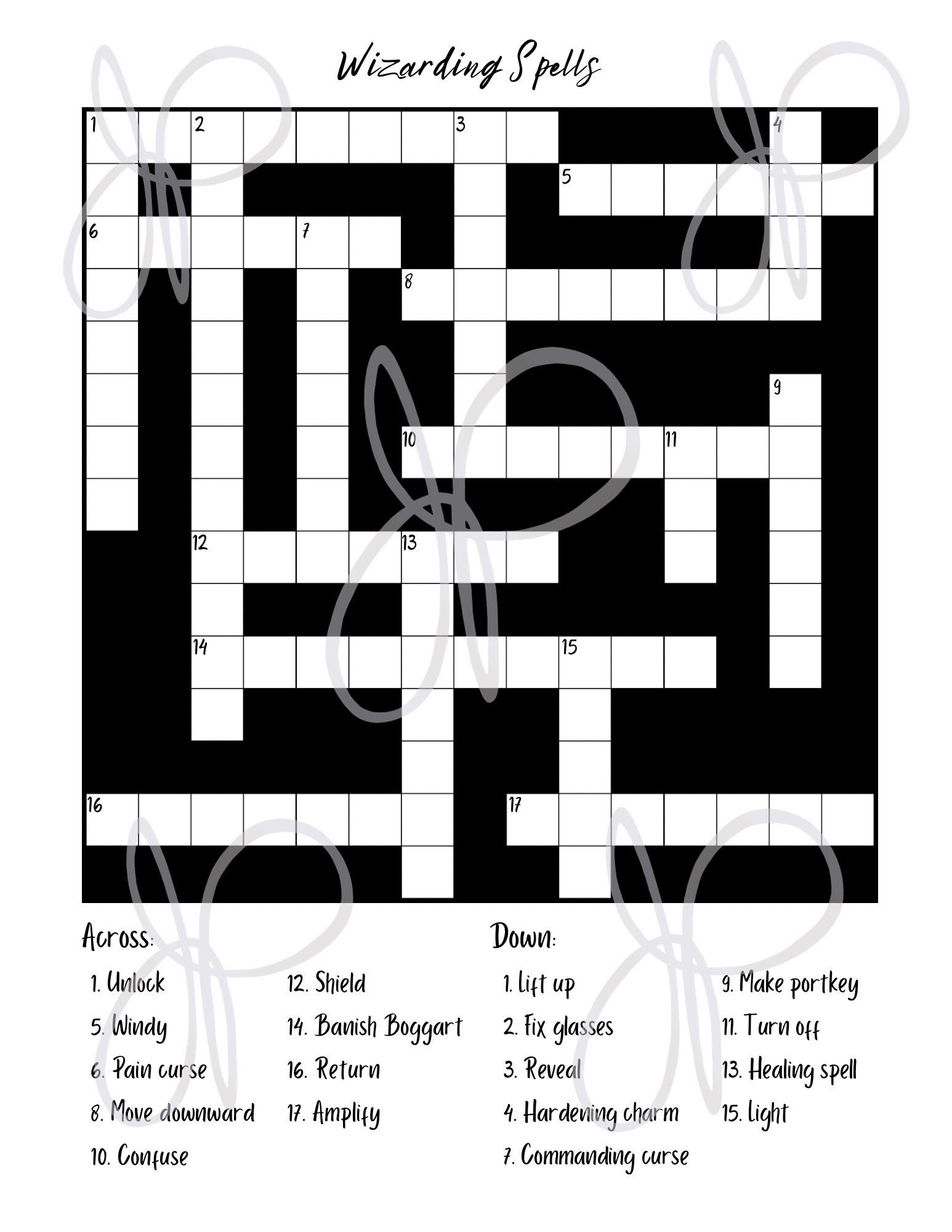 Wizard Spells Crossword Puzzle - Etsy