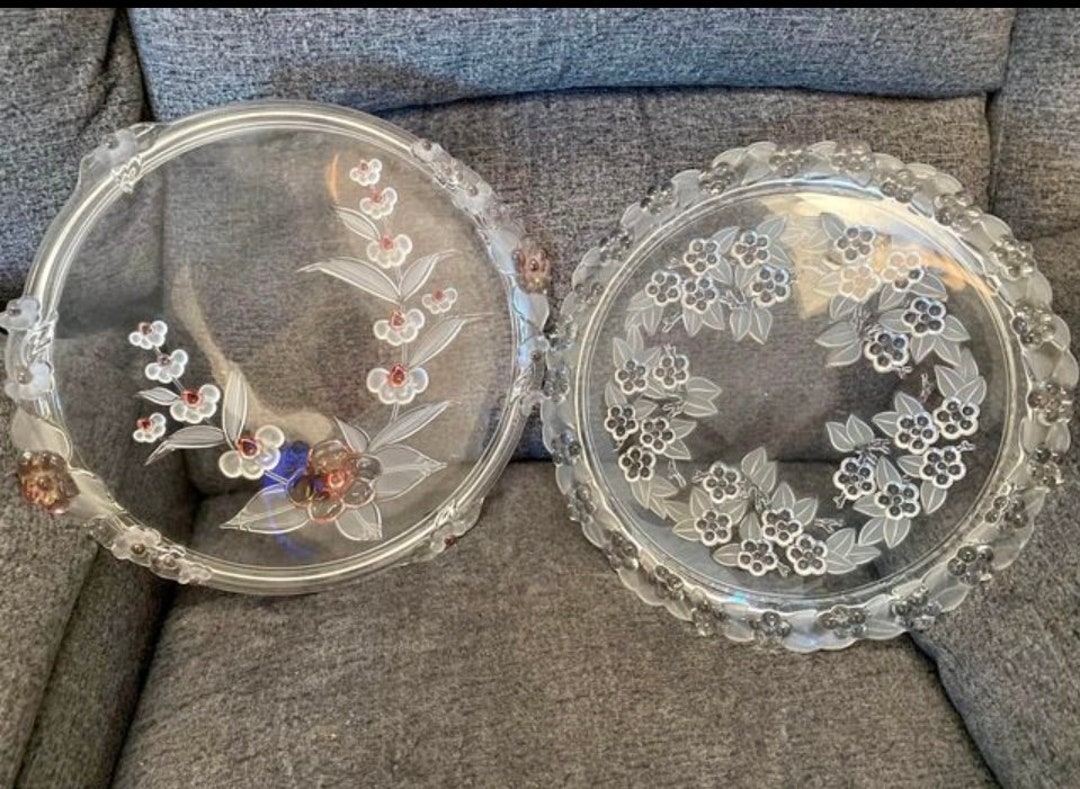 Vintage Set of 2 Crystal Glass Plate - Etsy