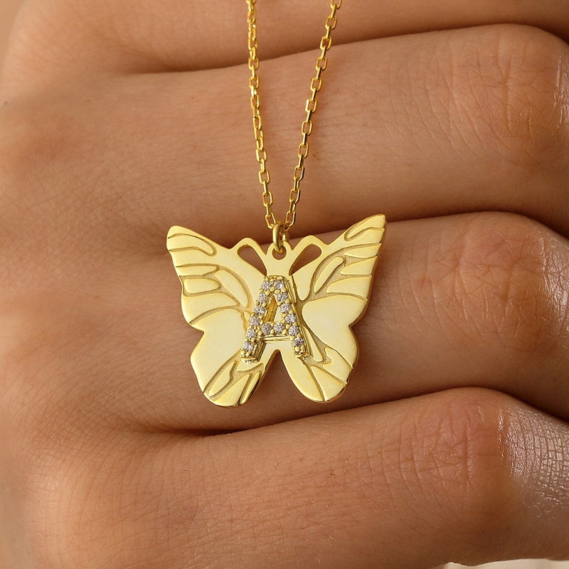 Butterfly Initial Necklace - Etsy