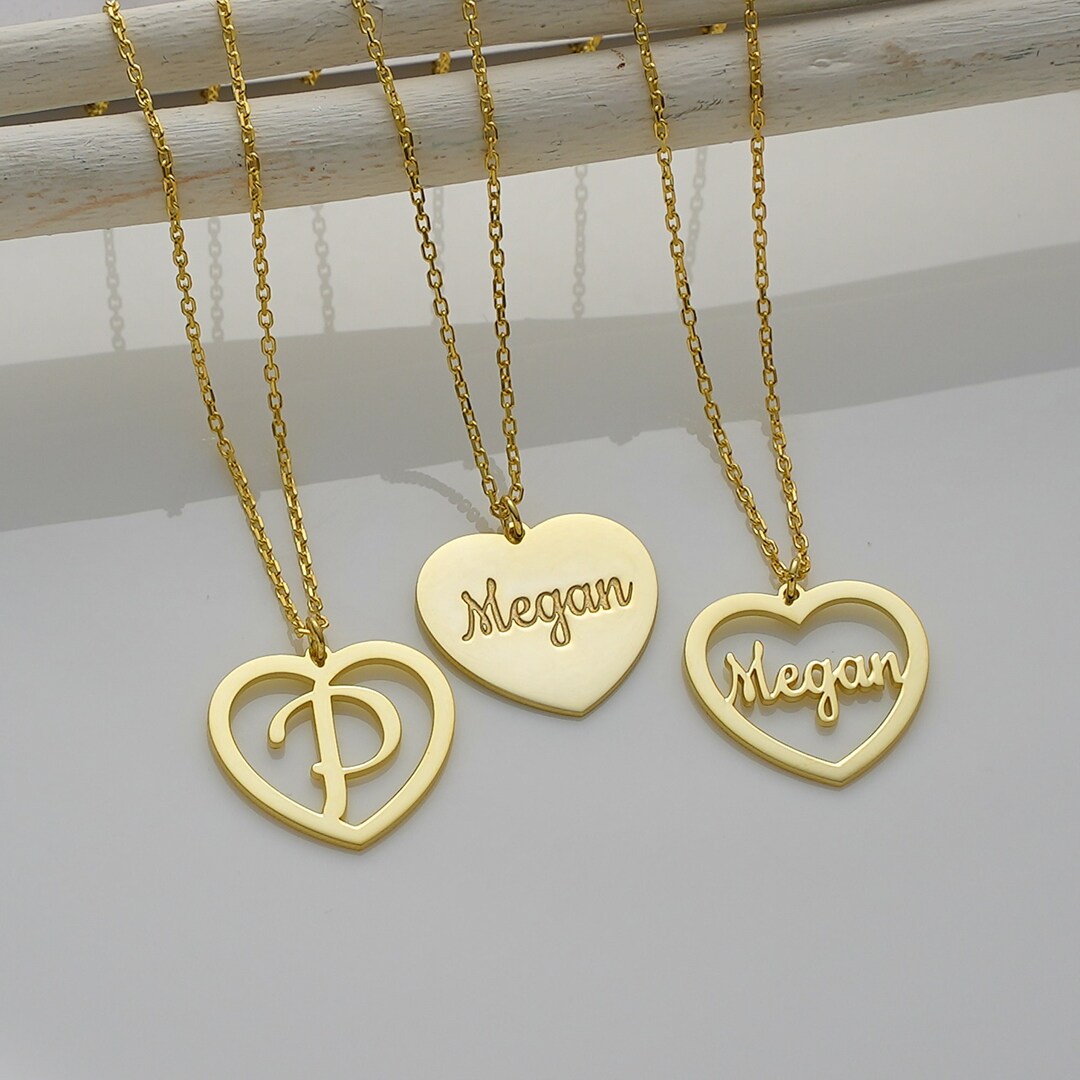 Heart Name Necklace, Heart Initial Necklace Gold, Heart Jewelry,lovers ...