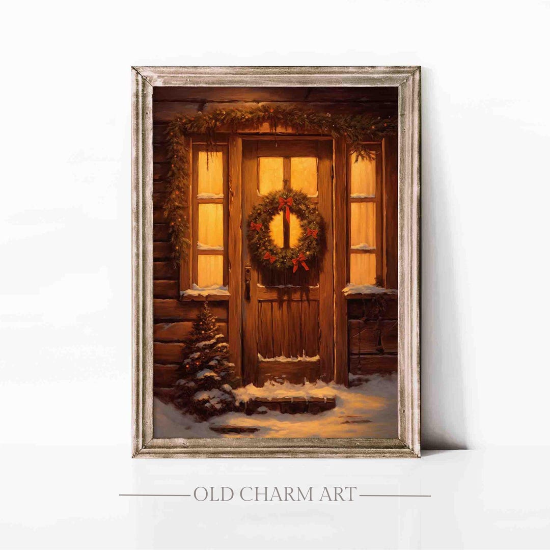 Vintage Christmas Wreath Print, Farmhouse Winter Holiday Wall Art ...