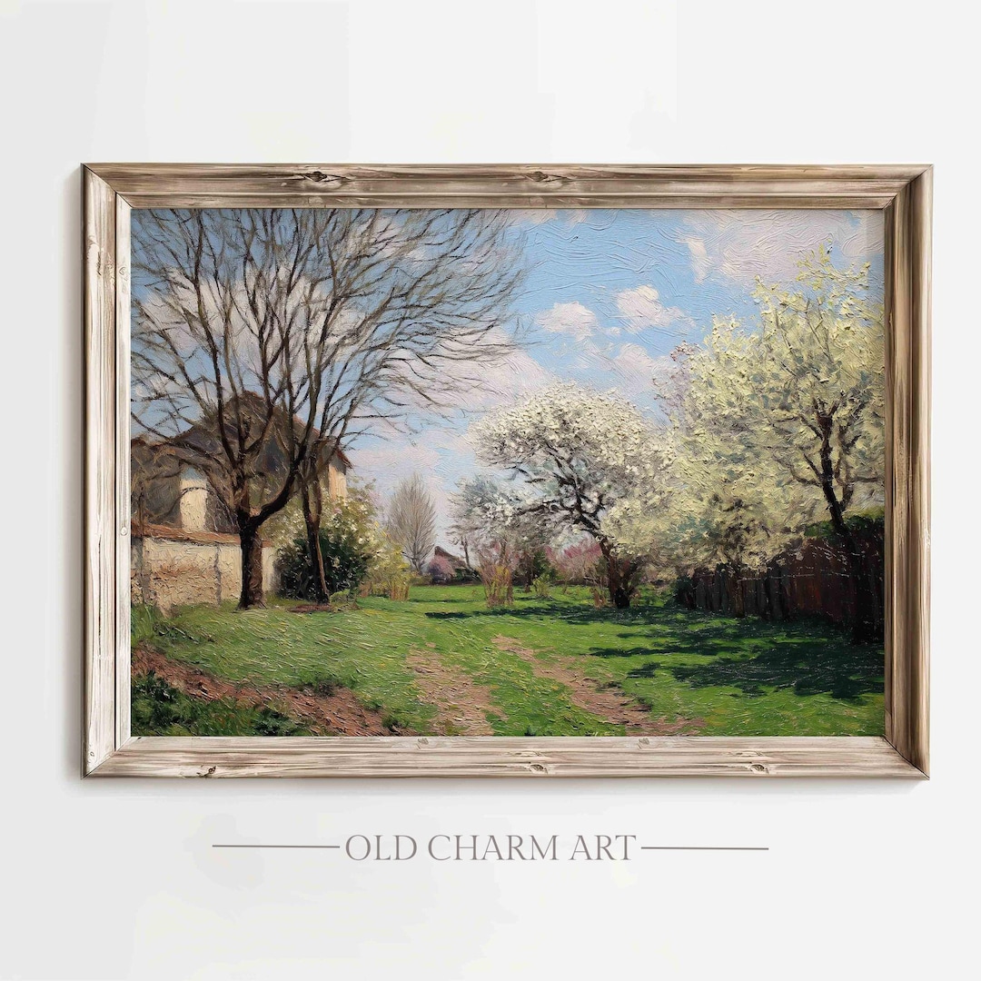 Vintage Spring Garden Oil Painting: Country Farmhouse Art (digital ...
