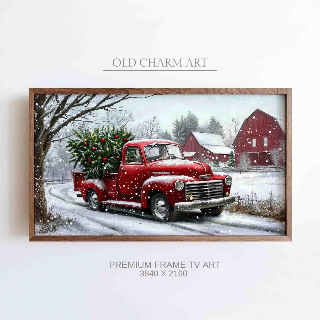 Winter Frame TV Art, Christmas TV Art, Vintage Red Christmas Truck ...