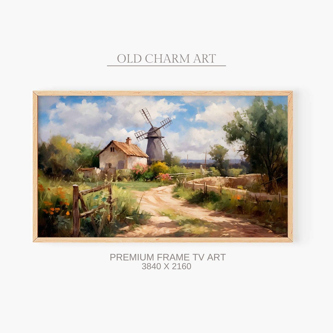 Samsung Frame TV Art, Old Windmill Painting, Farmhouse Digital Art for ...