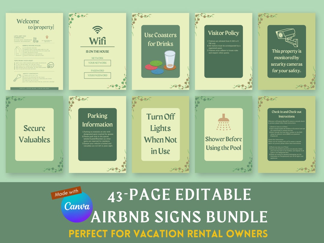 Airbnb Sign Bundle Template | Airbnb Vacation Rental Signage, Signs for ...