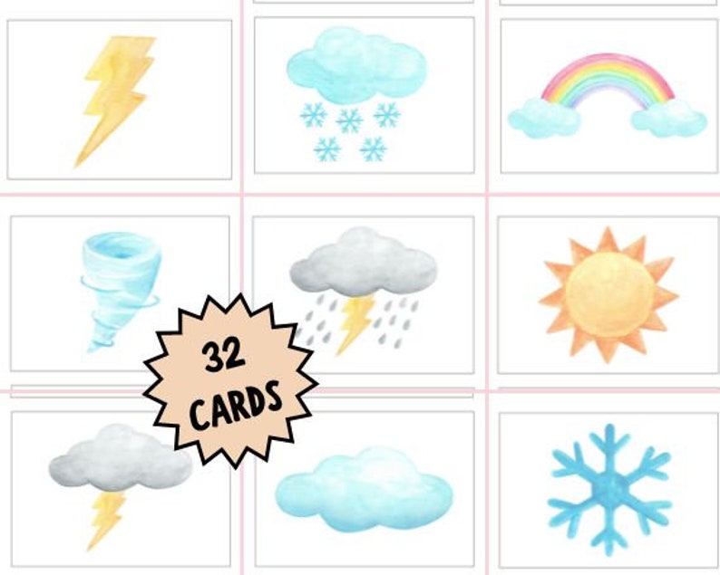 Weather Printable Flashcards for Kids | Printable Flashcards Kawaii ...