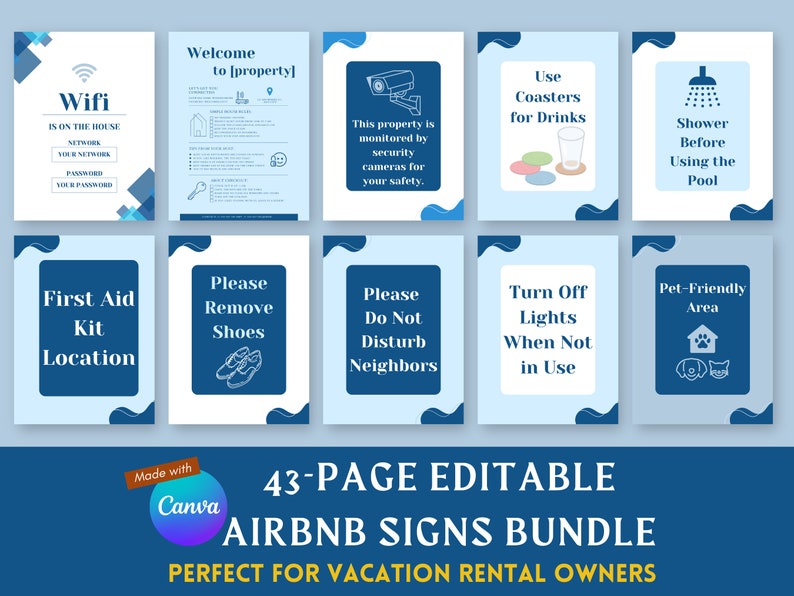 Airbnb Sign Bundle Template | Airbnb Vacation Rental Signage, Signs for ...