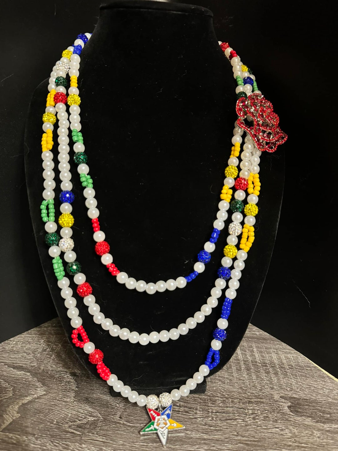 OES Layered Necklace With Charm and Rhinestone Flower - Etsy