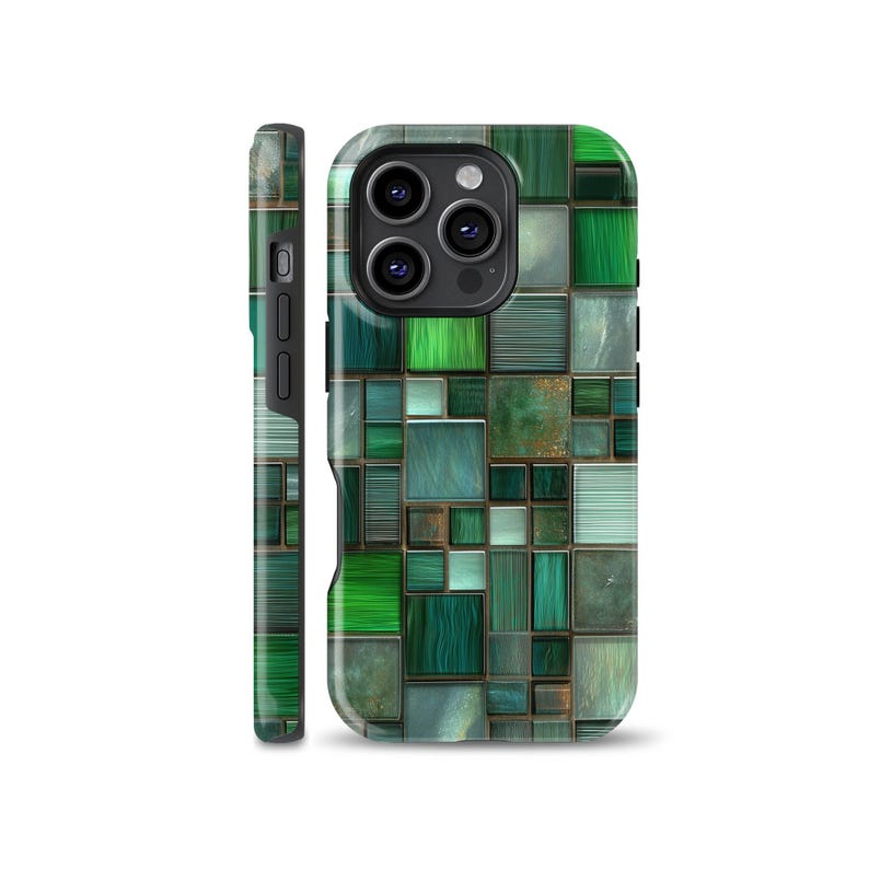 Green Toned Glass Mosaic Tiles Phone Case for iPhone 17 16 15 14 13 12 ...