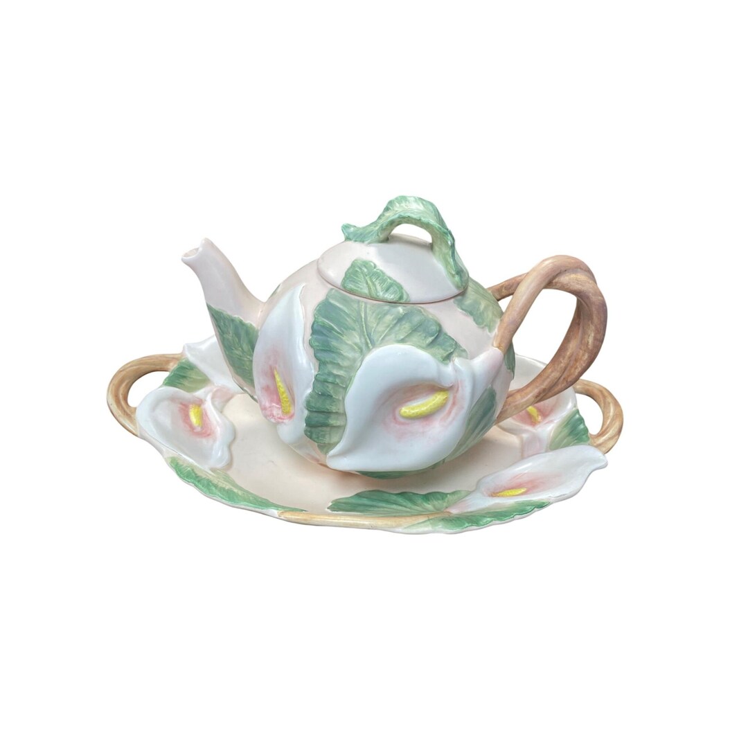 Fitz & Foyd Vtg Calla Handpainted Lily Pattern Tea Pot Tray Set SKU ...