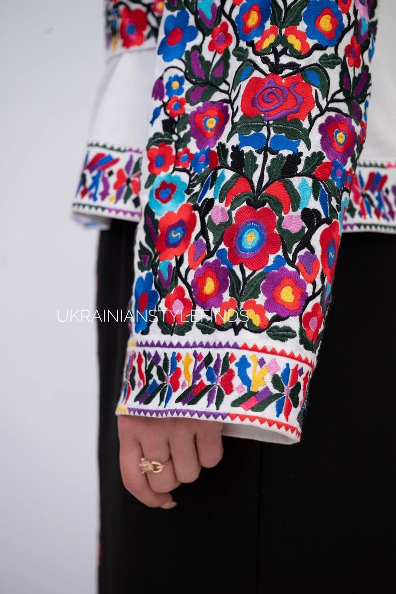 Ukrainian Suit With Colorful Flowers, Ukrainian Style, White Cotton ...