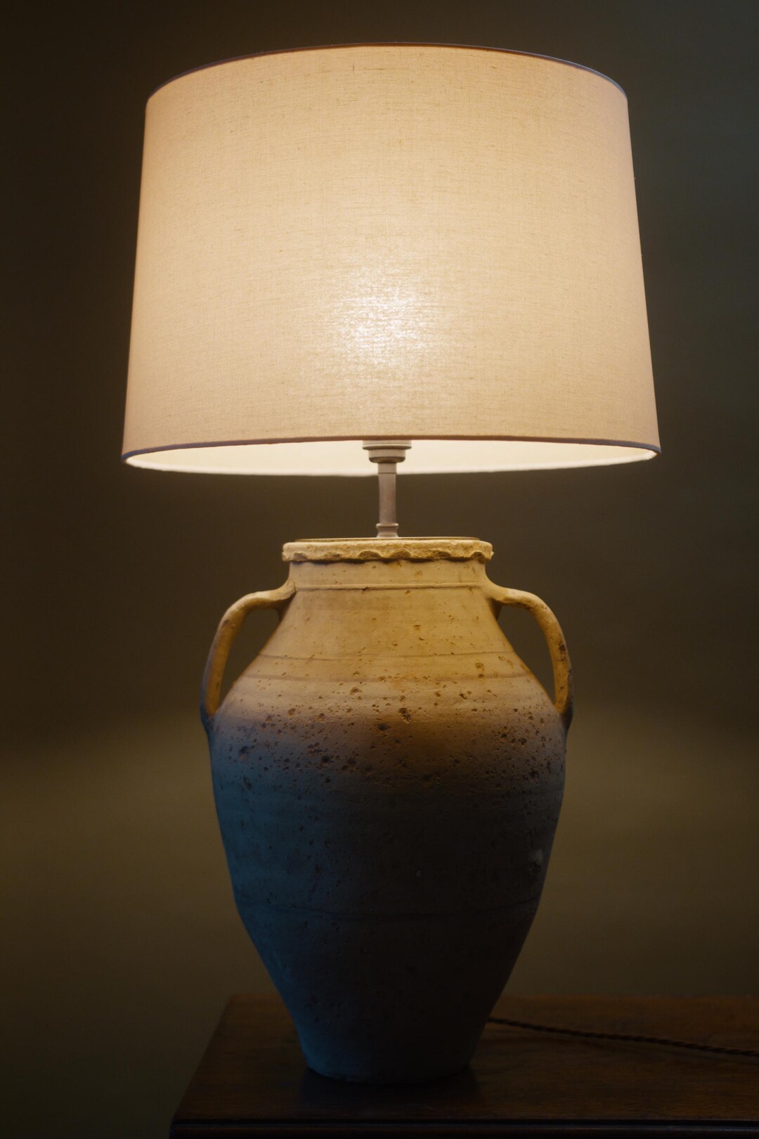 Vintage Lycian Textured Pot Lamp, Handcrafted Clay Table Lamp, Rustic ...