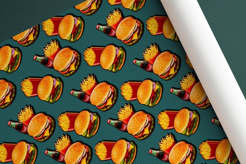 Burgers and Fries Wrapping Paper Custom Wrapping Paper Hamburger Gift ...