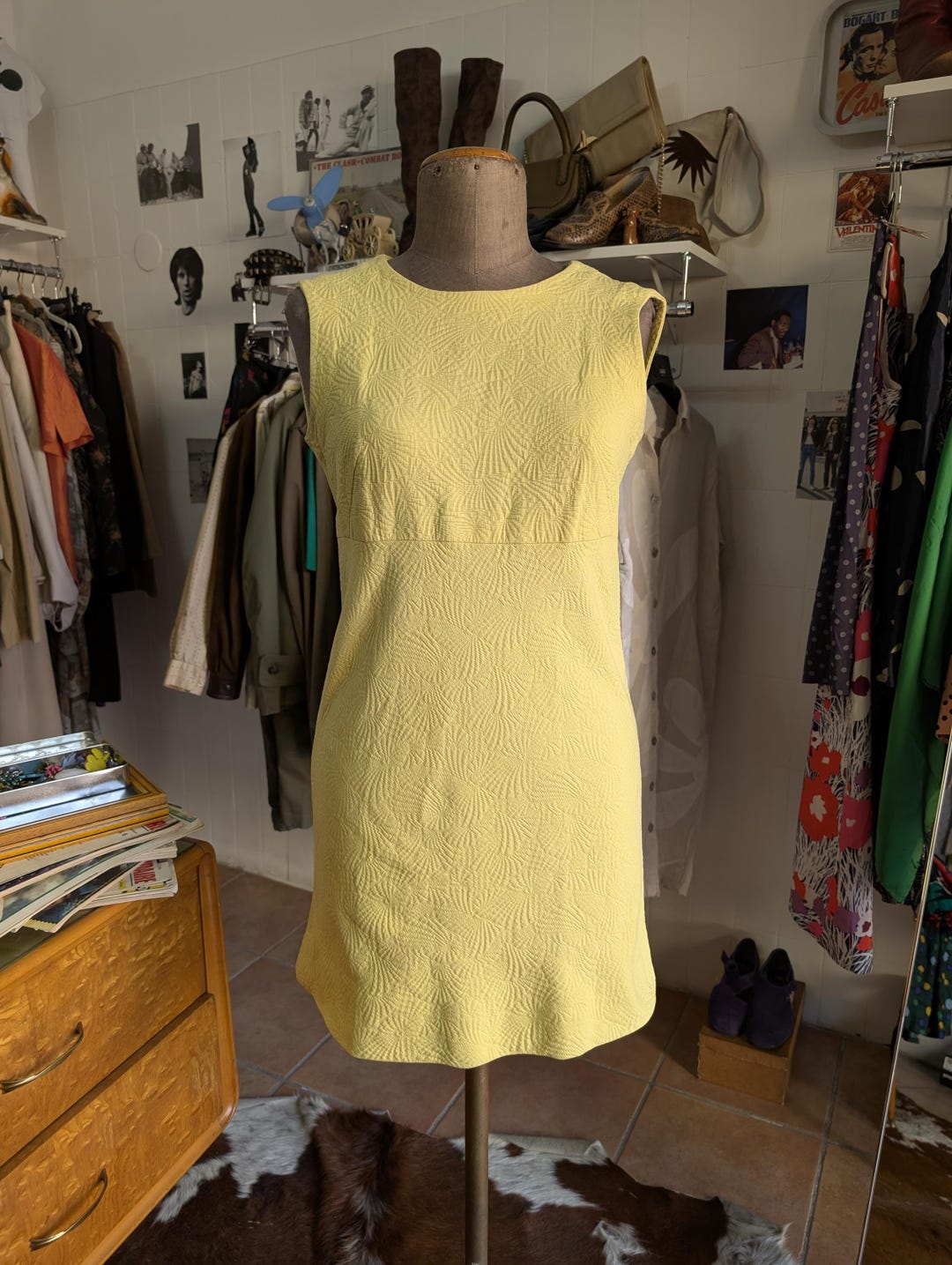 Vintage 60s Groovy Sartorial Lemon Yellow Trapeze Cut Mini Dress in ...