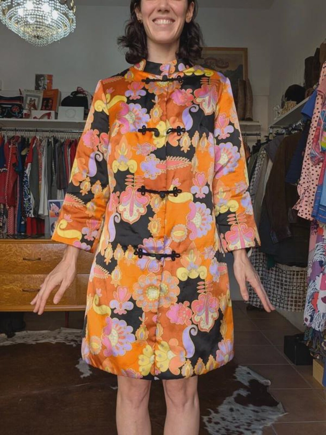 Vintage Late 60s Satin Quilted Tunic Orient Chinese Inspired Mandarin ...