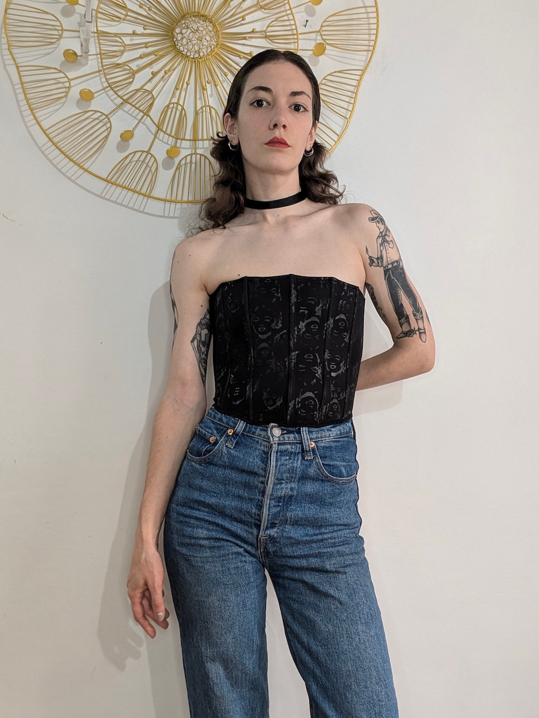 Vintage début Y2k Andy Warhol par Cultura corset noir avec portraits de ...