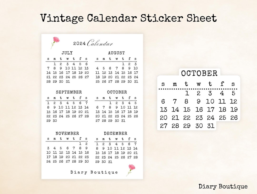 2024-2025 Mini Vintage Calendar Sticker Planner Stickers Minimal ...