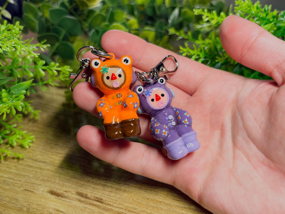 Frog Keychain – Polymer Clay Mini OOAK Character, Handmade Purple ...