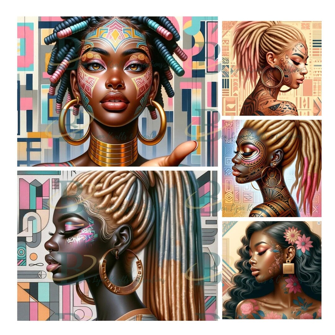 Afrocentric Women Transparent PNG Bundle, Wall Decor, Journaling ...