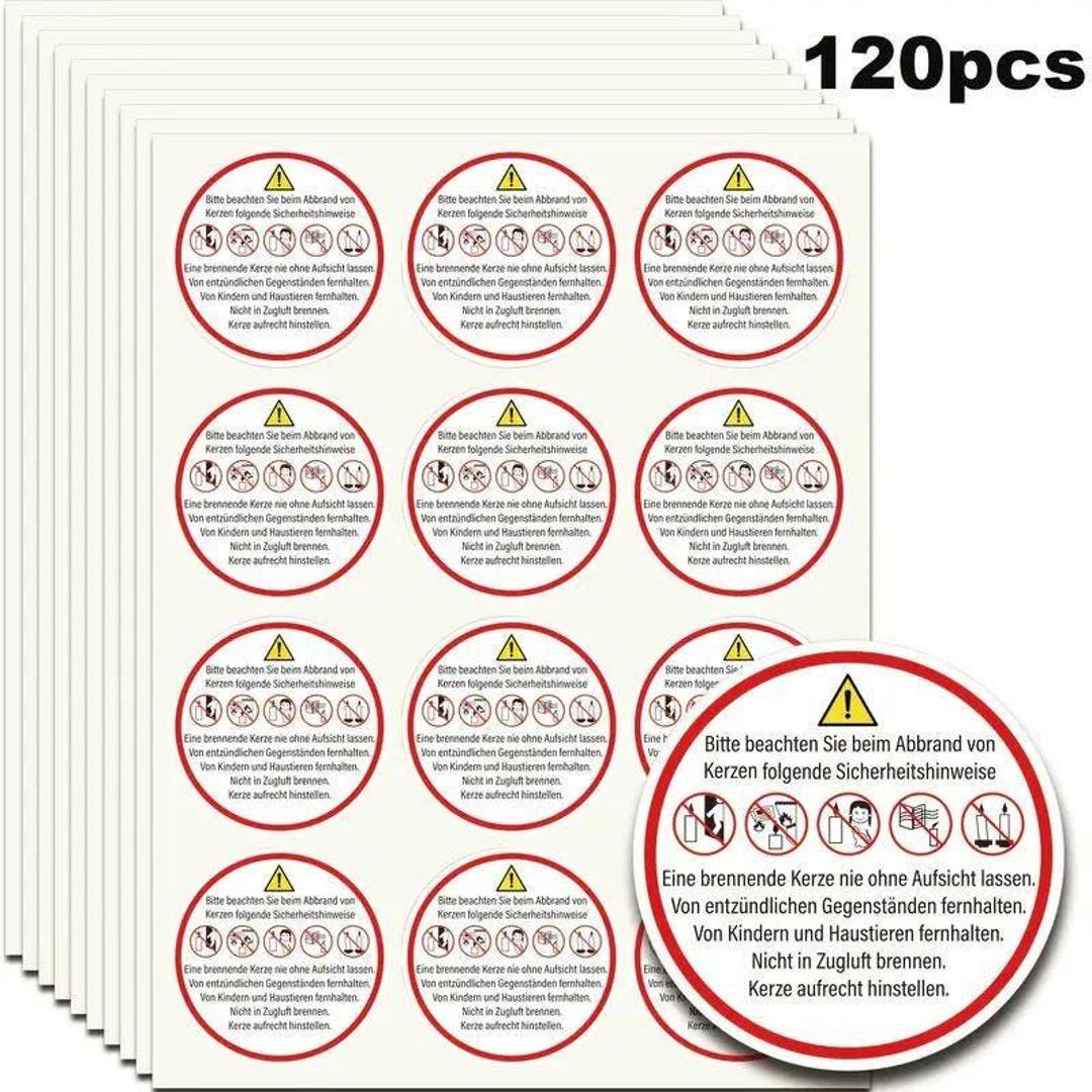 German-language Safety Stickers for DIY Candles | Complies With DIN EN ...
