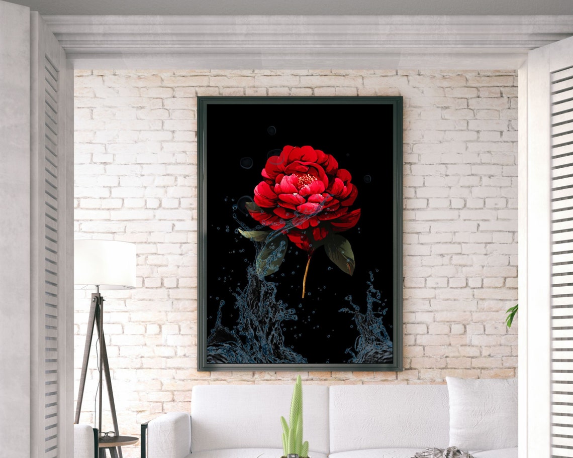 Printable Red Rose Waterdrops Wall Art. Rose Wall Art. Floral Wall Art ...