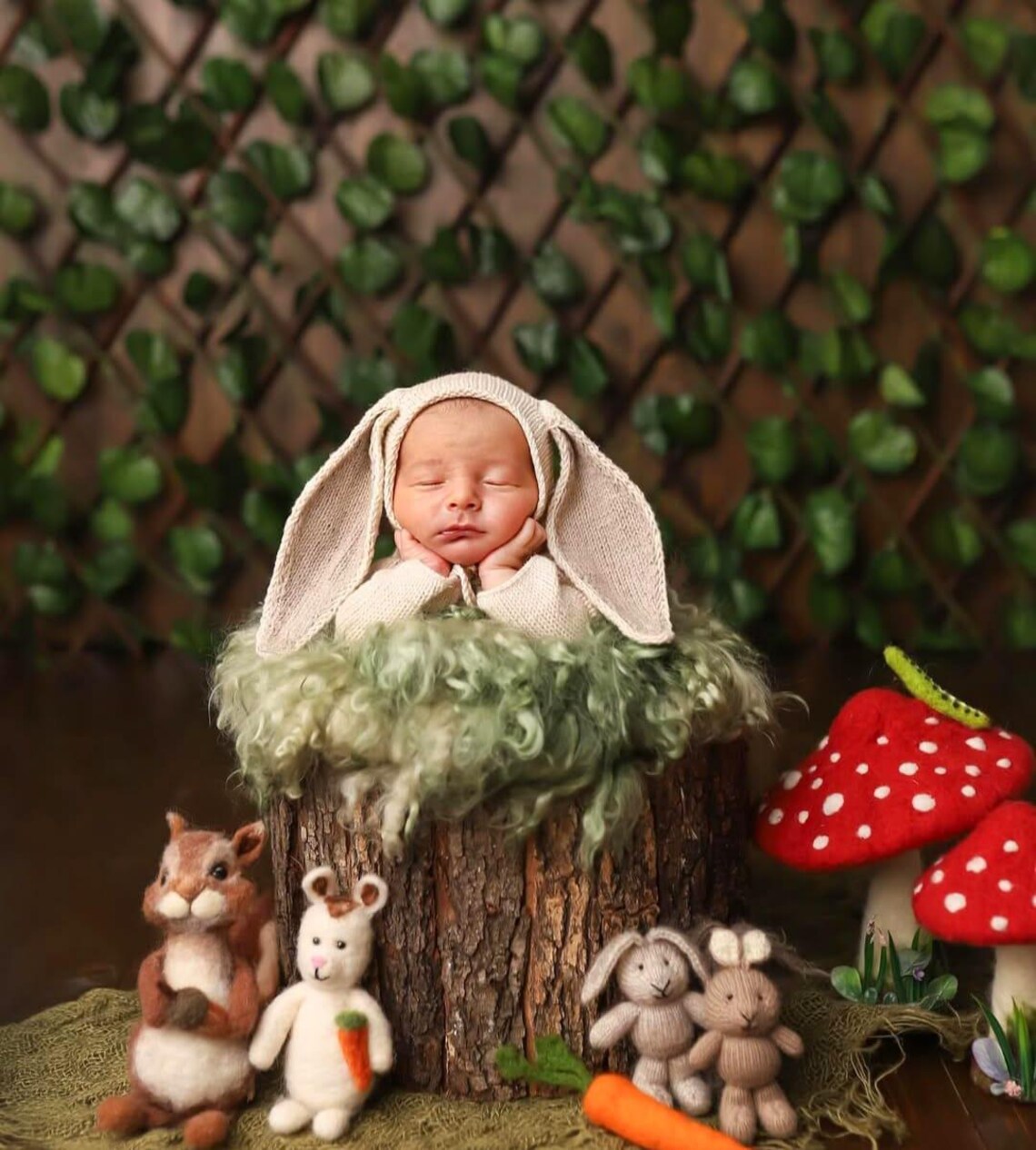 Newborn Knitted Rabbit Hat and Overalls Set. Knitted Rabbit Hat. Rabbit ...