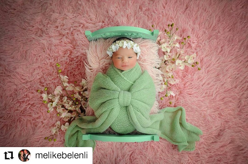 Newborn Knit Shawl and Ribbon Lace Prop Set/newborn Photography Props ...