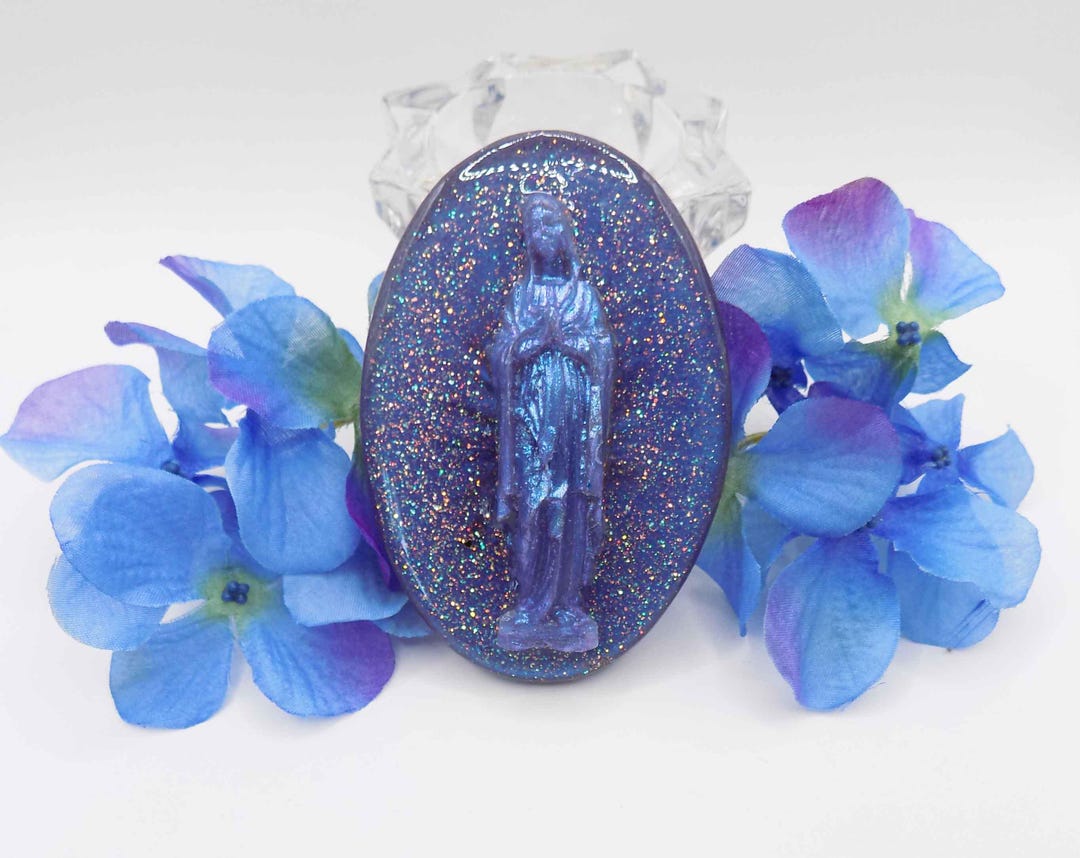 Mini Virgin Mary Shrine - Wall Hanging Oval Shrine - Purple Virgin Mary ...