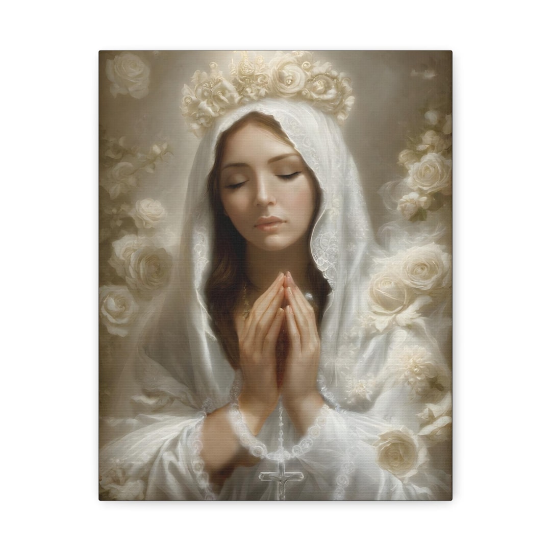 Praying Virgin Mary Canvas Wall Art Print, Queen Virgin Mary Portrait ...