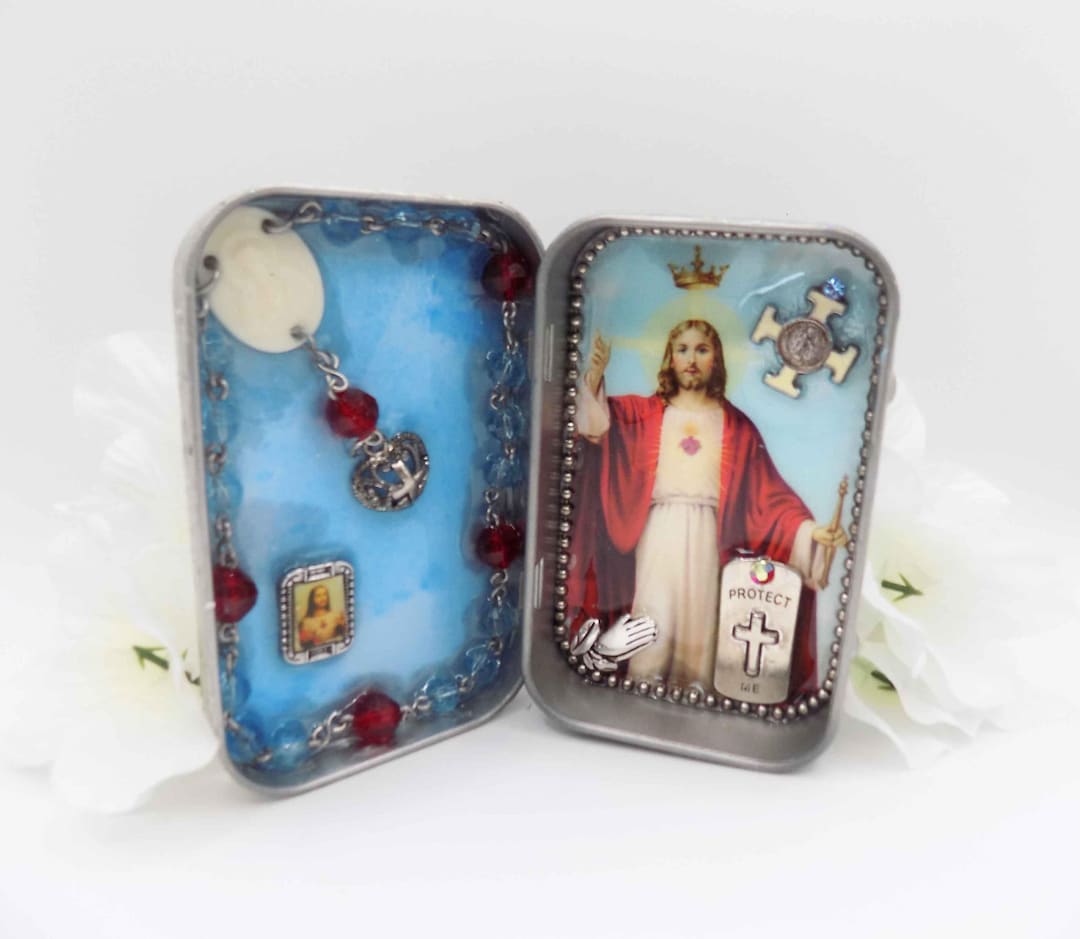 Jesus Tin Art Shrine, Altar - Jesus Protect Me - Altered Art Tin ...
