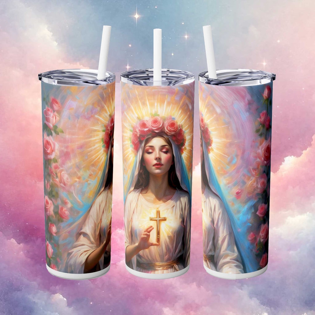Virgin Mary Tumbler Ave Maria Tumbler Skinny Drink Tumbler With Straw ...