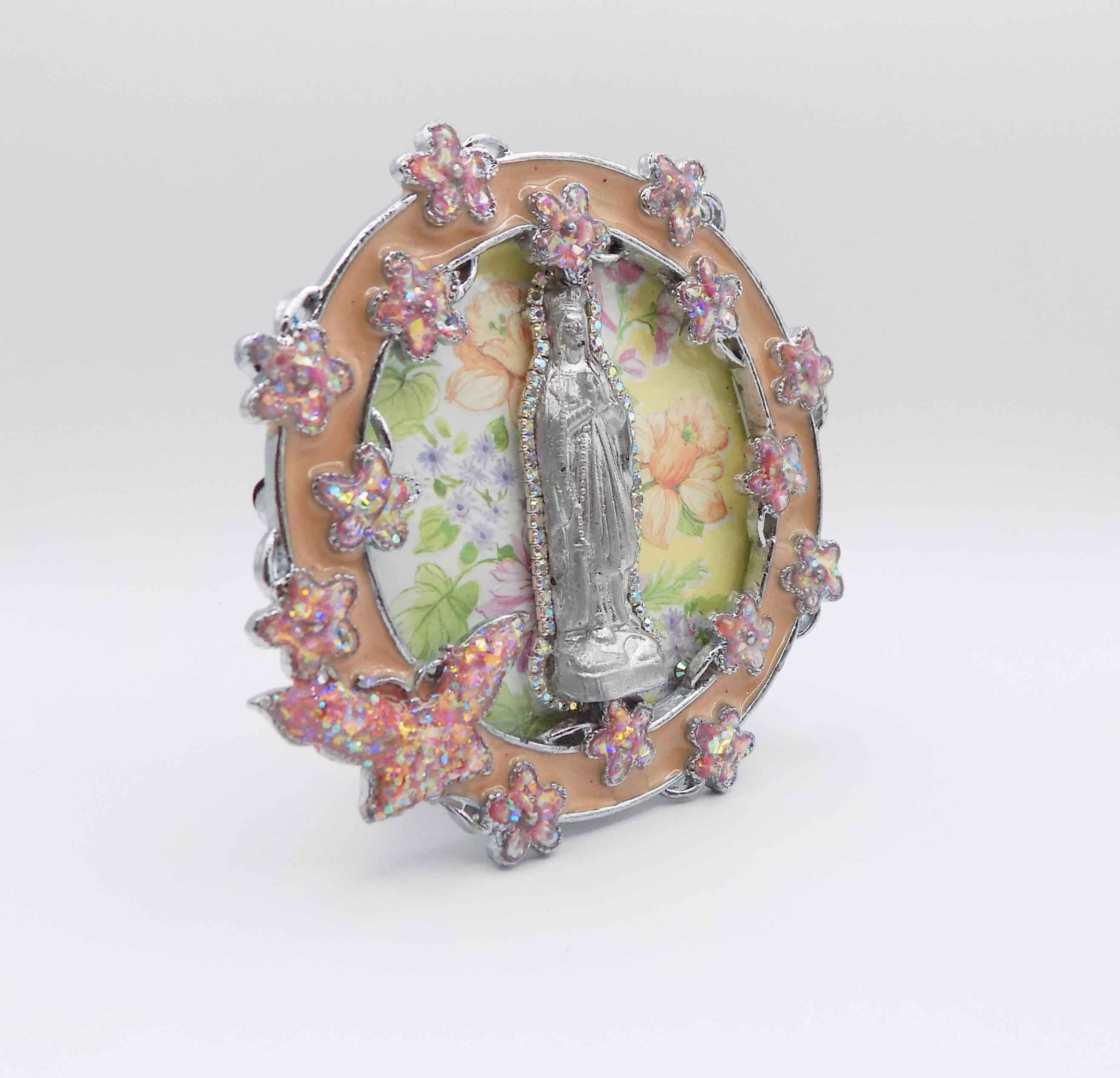 Virgin Mary Mini Shrine Enamel Frame, Table Top Shrine, Altar Religious ...