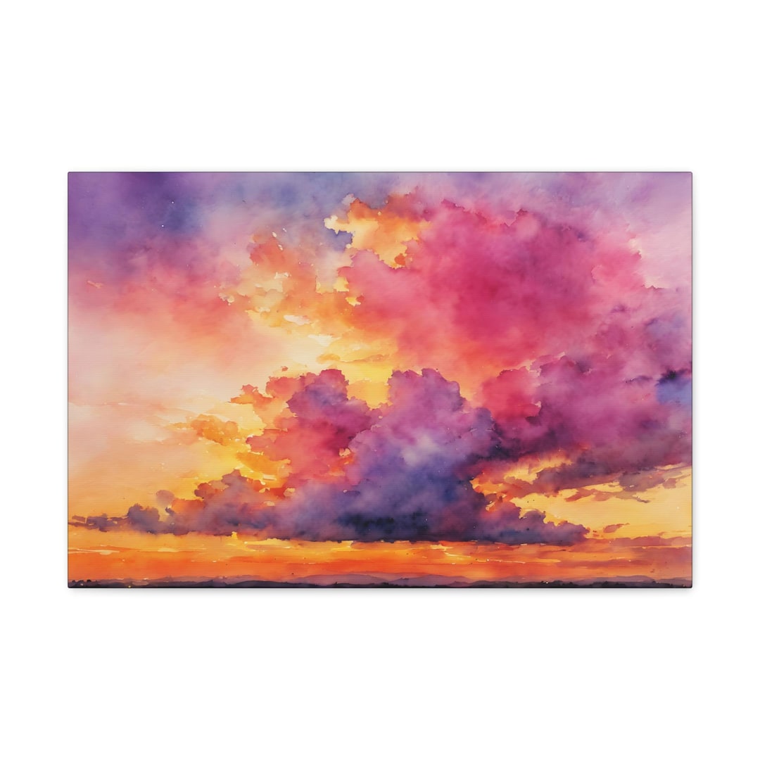 Watercolor Pink Dusk Sky Canvas Art Print Wall Art Sky Clouds ...