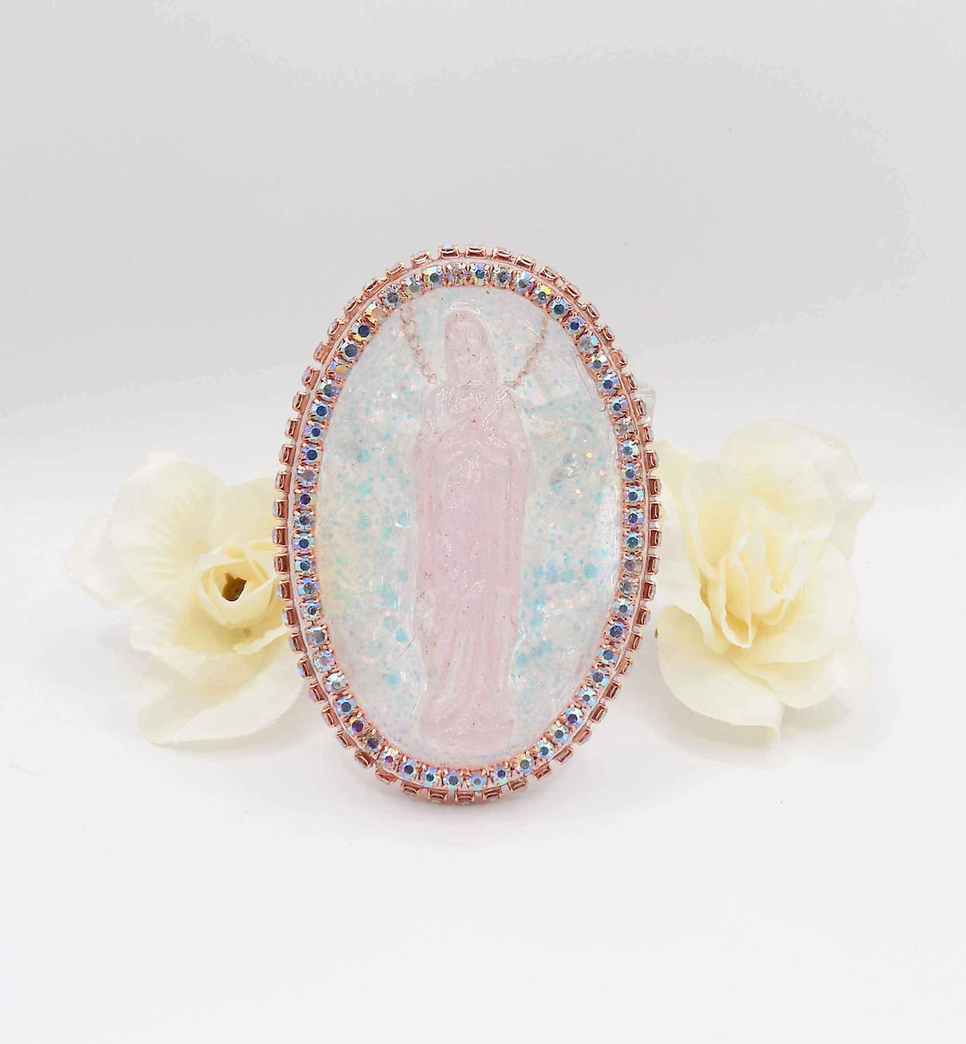 Mini Rhinestone Virgin Mary Shrine - Wall Hanging Shrine - Pink Virgin ...