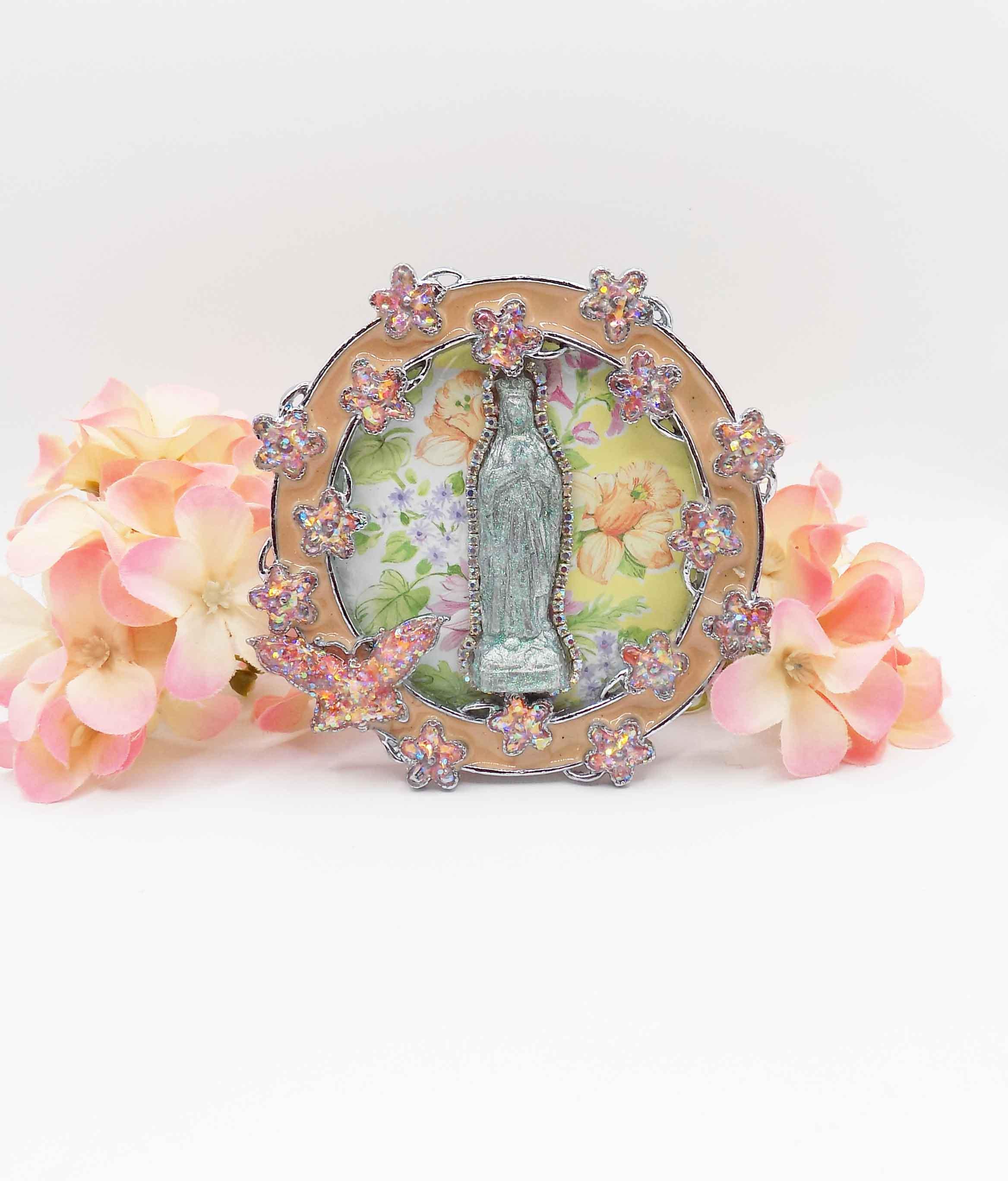 Virgin Mary Mini Shrine - Enamel Frame, Table Top Shrine, Altar ...