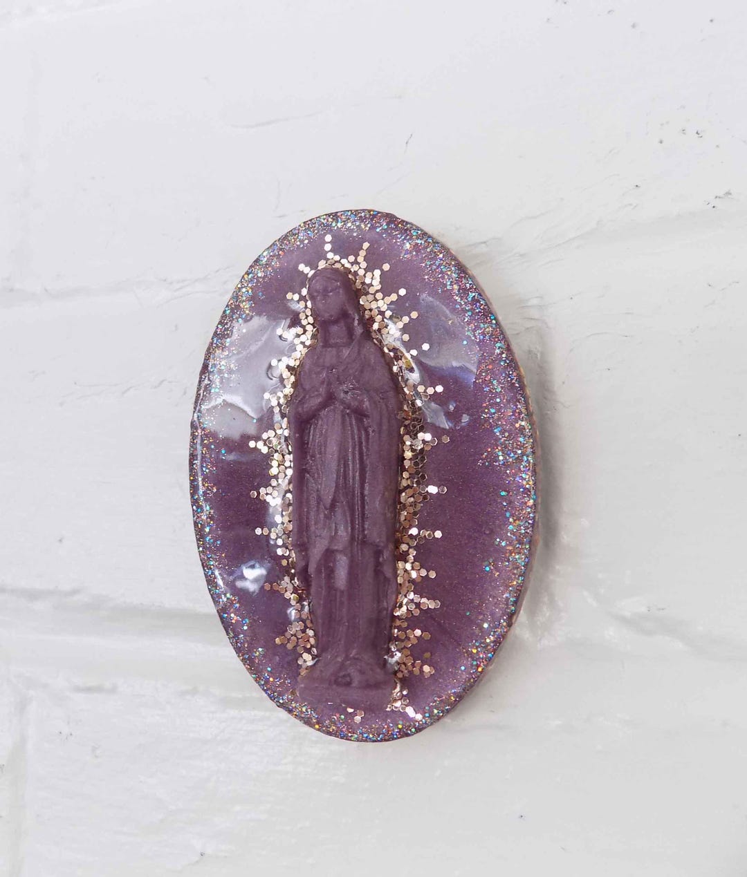 Mini Virgin Mary Shrine - Wall Hanging Shrine - Plum Purple Virgin Mary ...