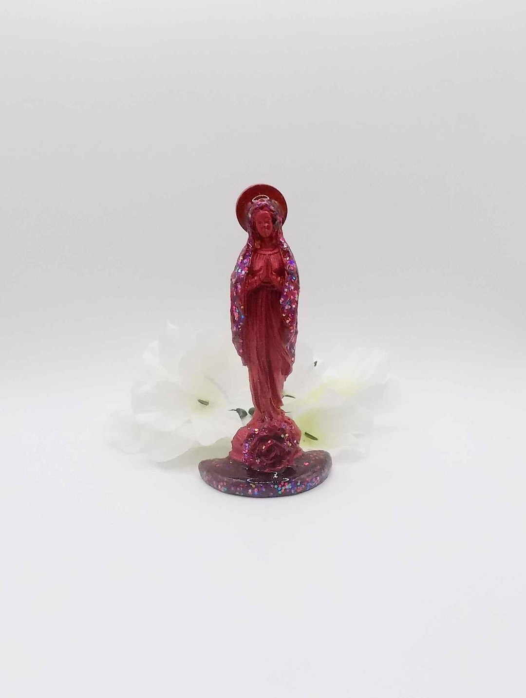 Small Virgin Mary Figure - Virgin Mary Statue - Burgundy Red Virgin ...