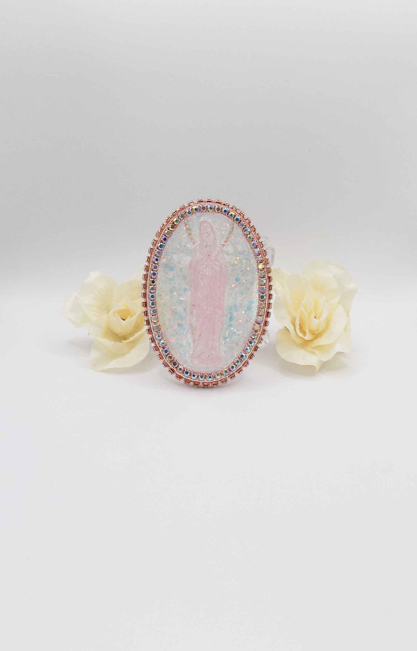 Mini Rhinestone Virgin Mary Shrine - Wall Hanging Shrine - Pink Virgin ...