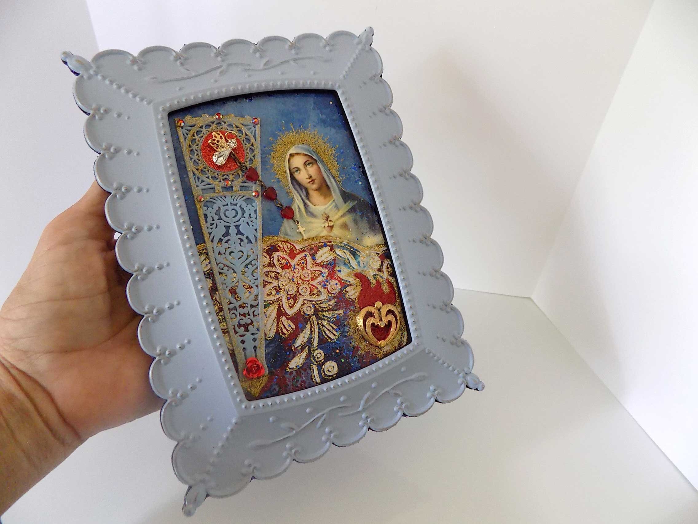 Virgin Mary Wall Hanging - Sacred Heart Mary - Recycled, Upcycled ...