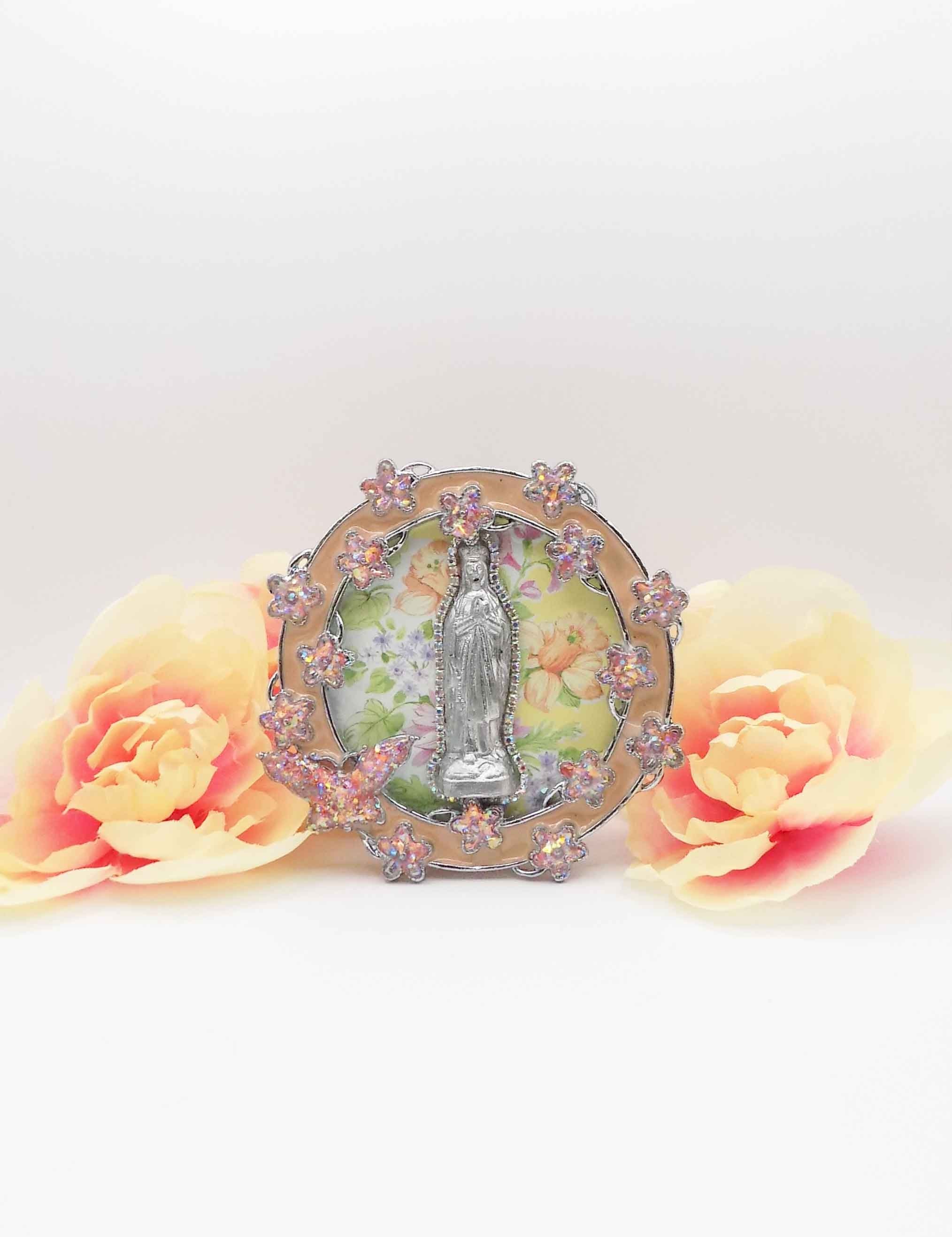 Virgin Mary Mini Shrine Enamel Frame, Table Top Shrine, Altar Religious ...