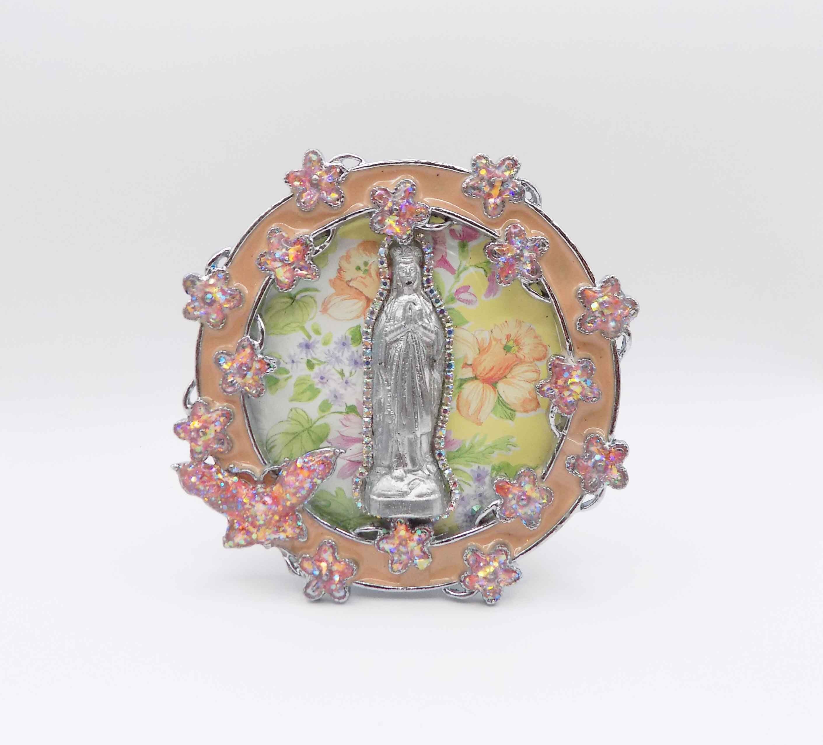 Virgin Mary Mini Shrine Enamel Frame, Table Top Shrine, Altar Religious ...