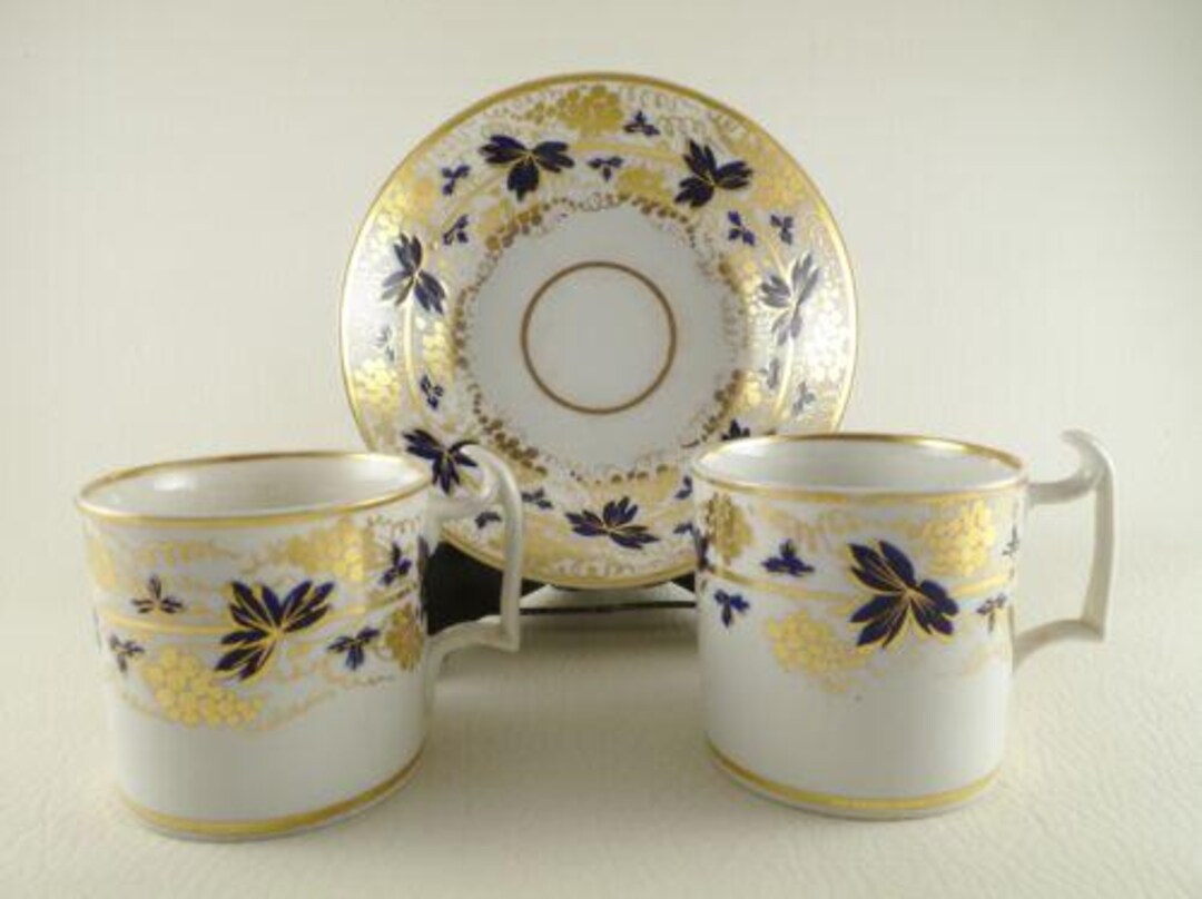 Derby C 1800 Pattern 733 Cobalt Blue and Gilt Porcelain Grapes 2 Cups ...
