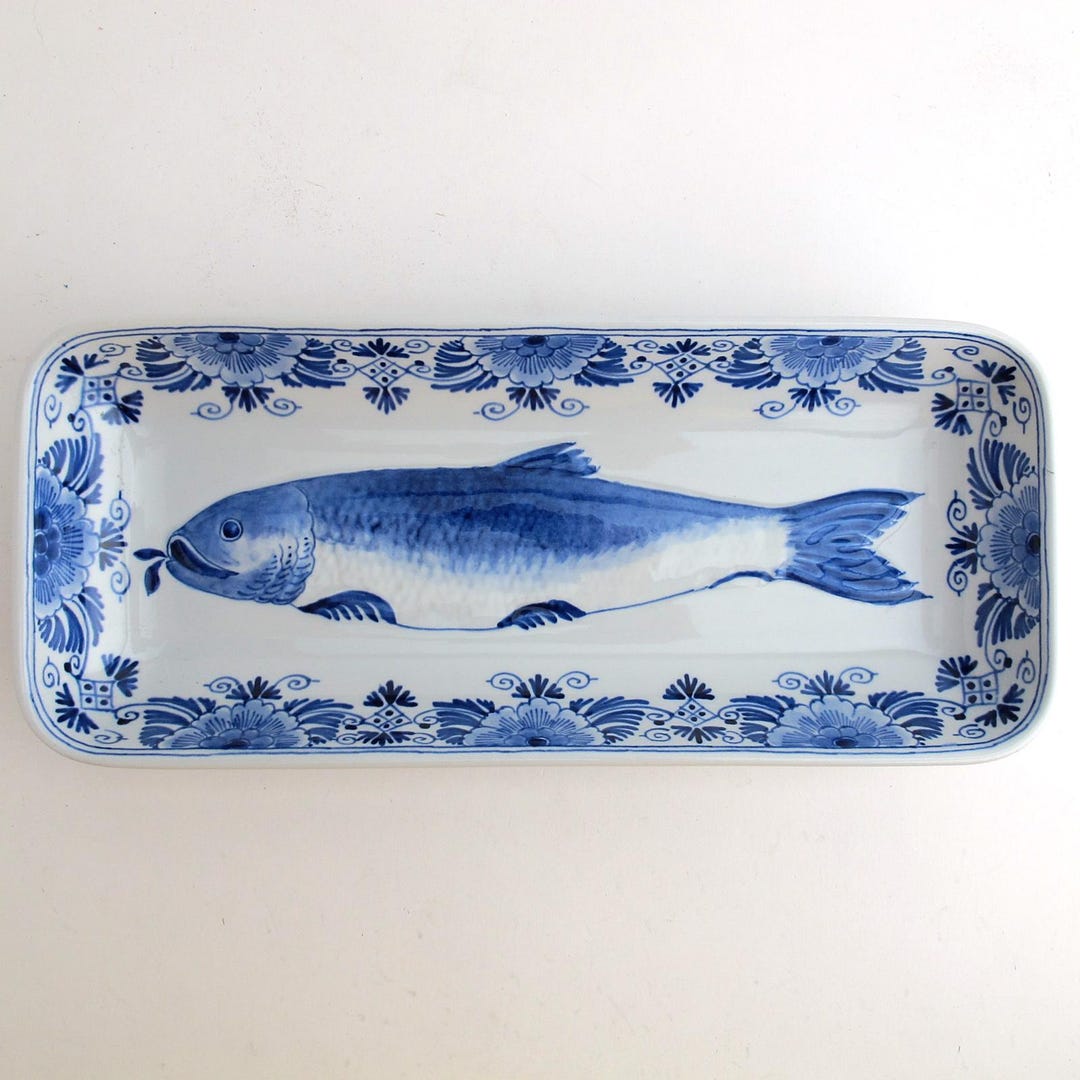Royal Delft Porcelain 11 3/8" Blue Herring Fish Dish Scully & Scully ...