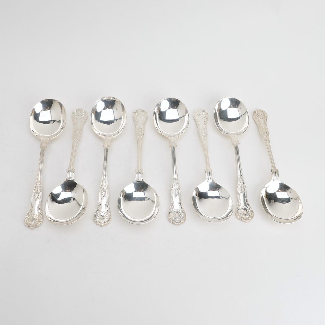 King's Pattern by Lingard & Baker Silverplate 6 7/8" Set of 8 Gumbo ...
