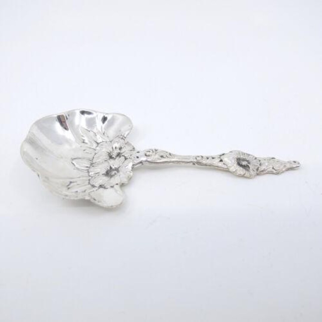 WHITING Cast Sterling Silver Bon Bon Nut Serving Spoon 4 1/4 Hibiscus ...