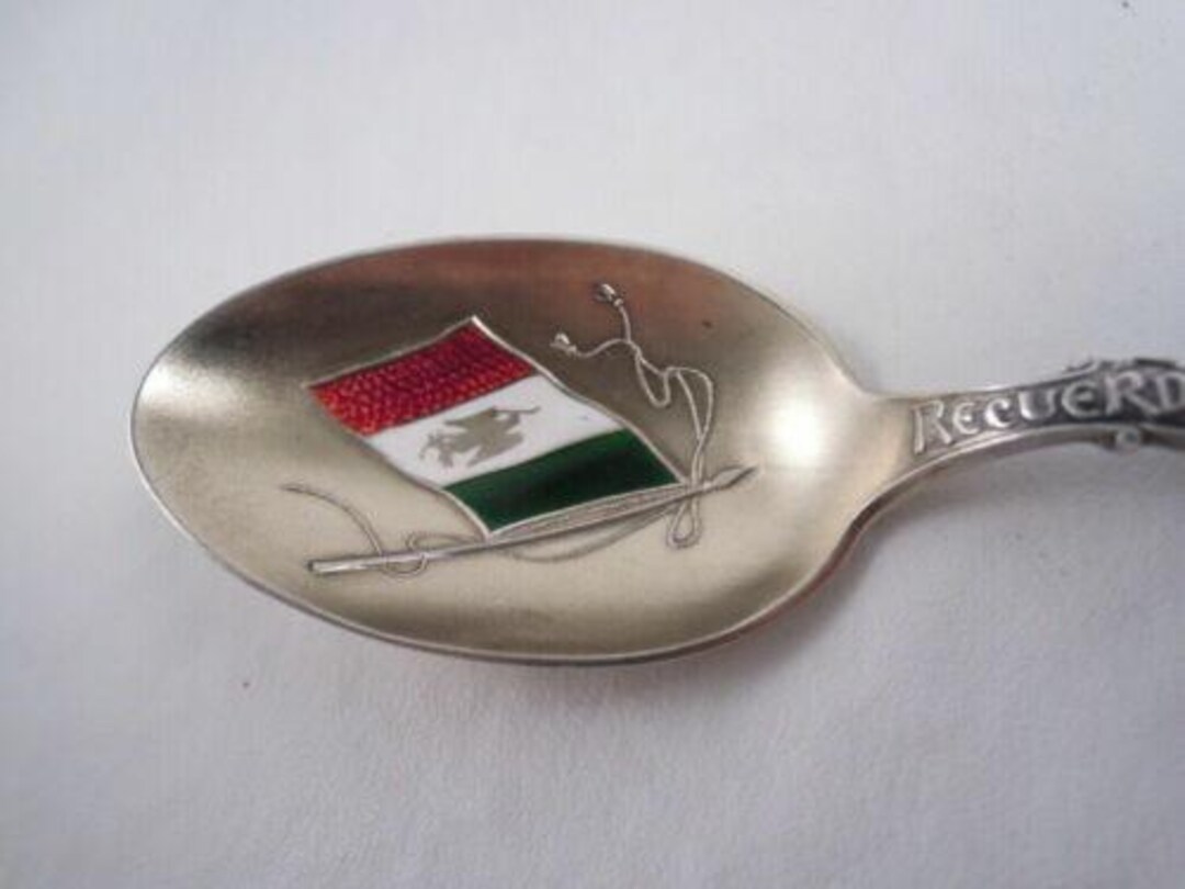 Shepard Sterling Silver Mexico Souvenir Spoon Enamel Flag Bowl Gorgeous ...