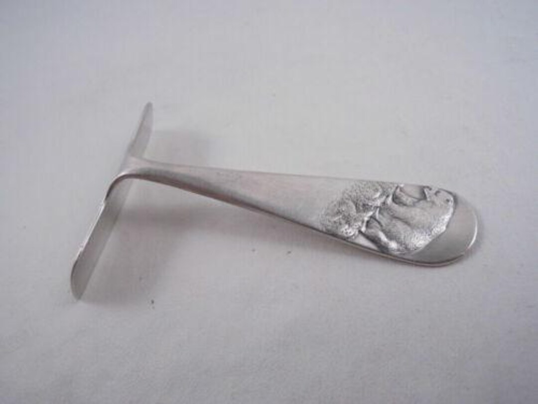 Watson Baby Food Pusher Sterling Applied Bear on Rock Crisp Gorgeous - Etsy