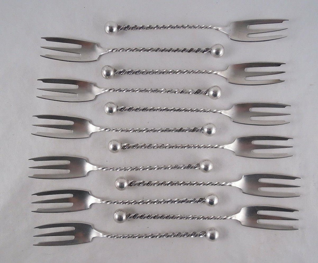 Set of 12 Dominick and Haff Ball Twist Sterling Silver Cocktail Forks ...