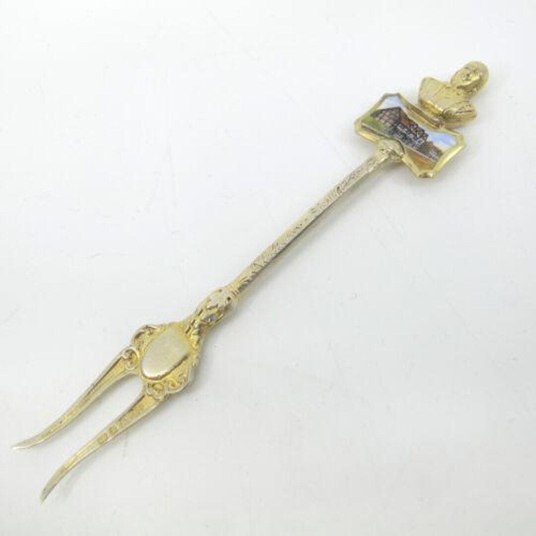 GEORGE UNITE Sterling Silver Gold Wash Enamel Souvenir Fork Shakespeare ...