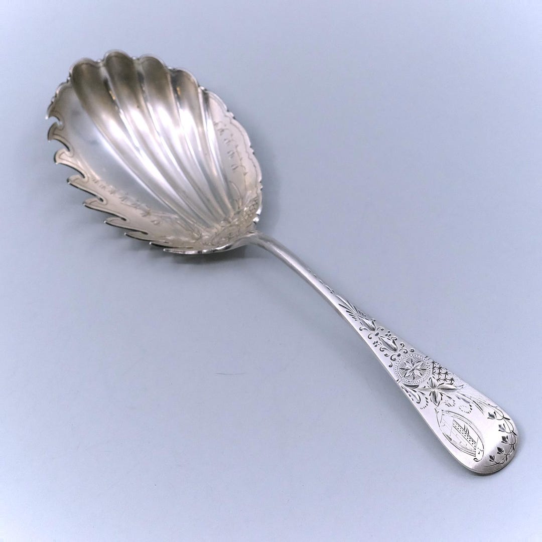 Antique Lily Engraved by Whiting Sterling 9" Macaroni Server Gothic ...